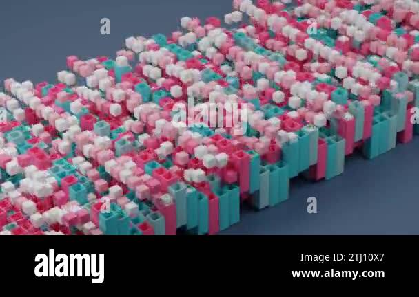 Loop 3d animation of an array of geometric shapes, cubes and a hollow ...