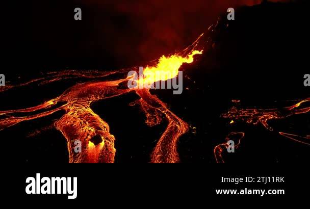 Wide shot taken by helicopter of fagradalsfjall volcano.. Wide view of ...