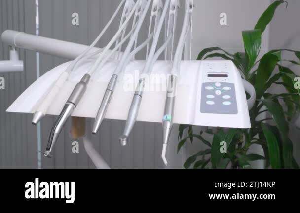 Concept dentists room office. Close-up of various dental instruments ...