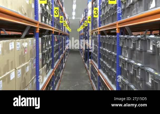 Inside the global seed vault. Shelves with seed boxes, stocks in Global ...