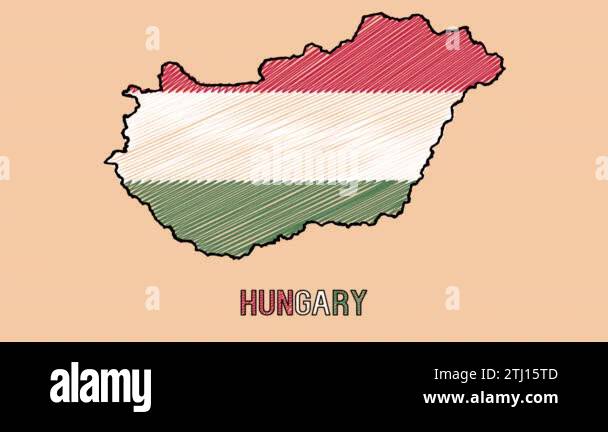 Hungary Hand Drawn Chalk Scribble Cartoon Animated Map With Flag ...