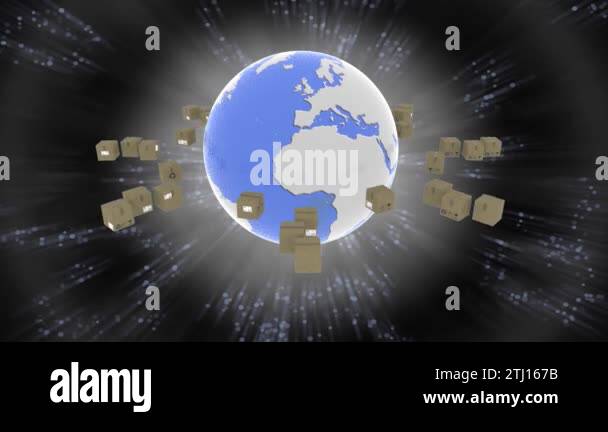 Videos. 3D illustration. Shipping around the world. Parcels rotate ...