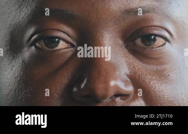 Extreme Close Up African Male Face In Detail Adult Man Model Client Of Ophthalmology With Dark