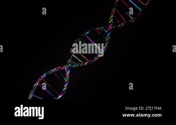 holographic dna rotating animation on black background, simple ...