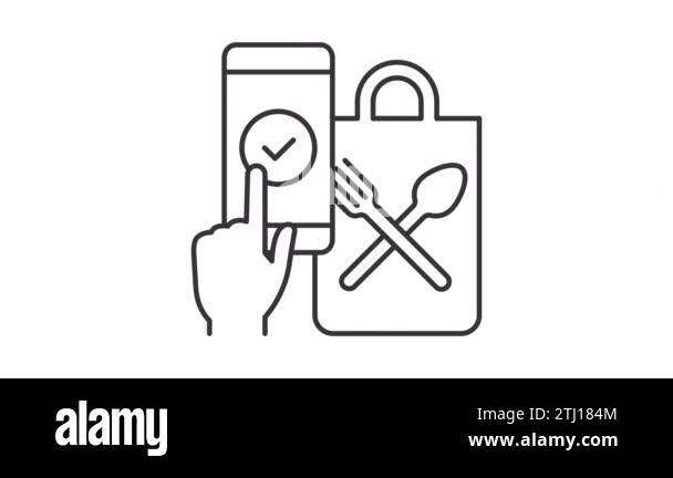Online food order icon animation. Animated line hand using phone with ...