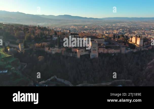 Aerial view of the famous Alhambra palace and fortress in Granada ...