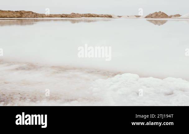 Natural sea salt extraction, evaporation ponds, at the Tazgha salt ...