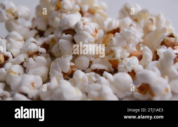 Air popped popcorn with no oil. Unsalted popcorn close up. Healthy food ...