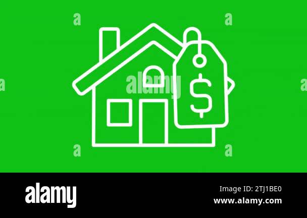 House price white line animation. Buying home. Construction cost. Real ...