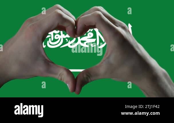 Flag of Saudi Arabia and Hand Heart Symbol, Hands Showing Heart Shape ...