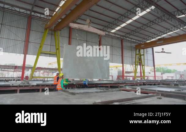 Team young asian engineer man walking while crane lifting precast ...
