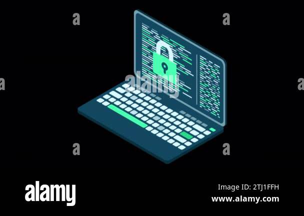 Isometric Laptop With Coding Cyber Security And Data Protection