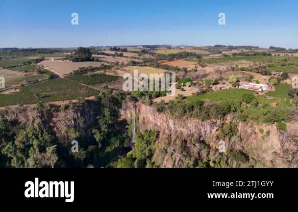 Rural gorge canyon landscape. Scenic countryside scenery. Farm land ...