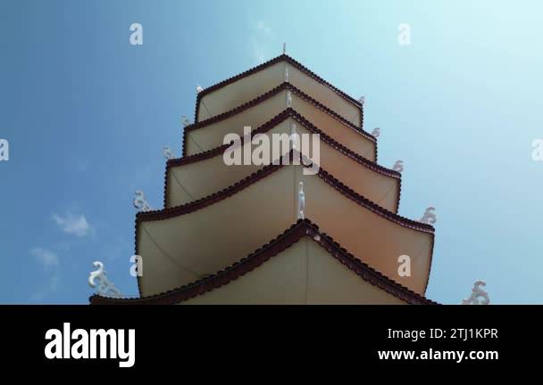 The roof of the Asian style building. Close-up shot from the lower ...