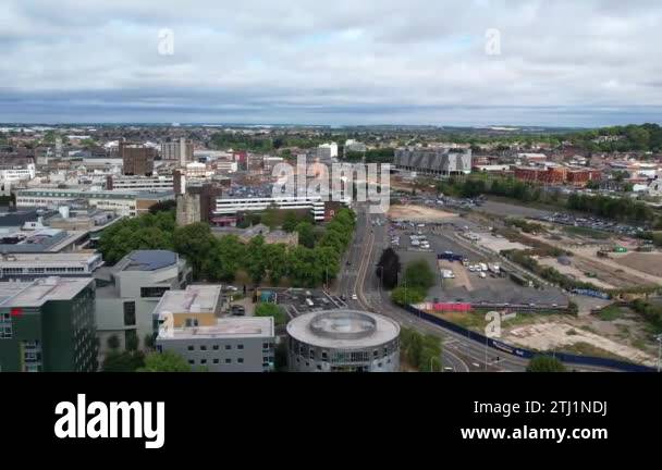 Luton City Centre and Local Buildings, High Angle Drone's View of Luton ...