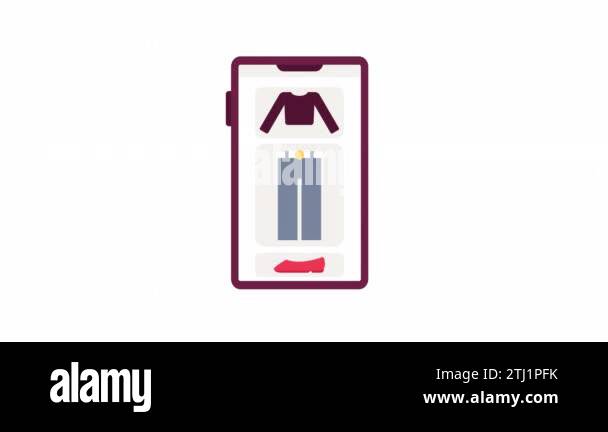 Animated wardrobe app on phone. Swiping smartphone screen 2d cartoon ...