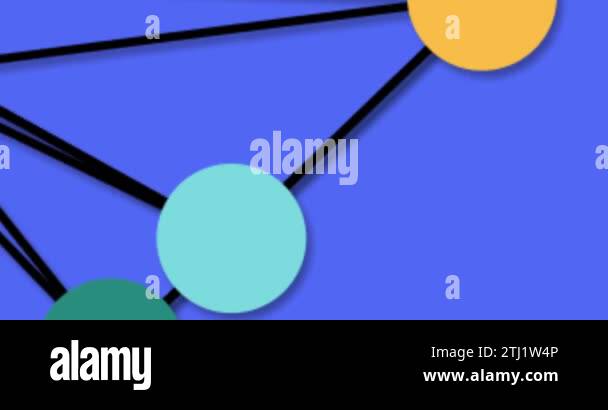 Animation with moving lines and circle shapes linked together on blue ...