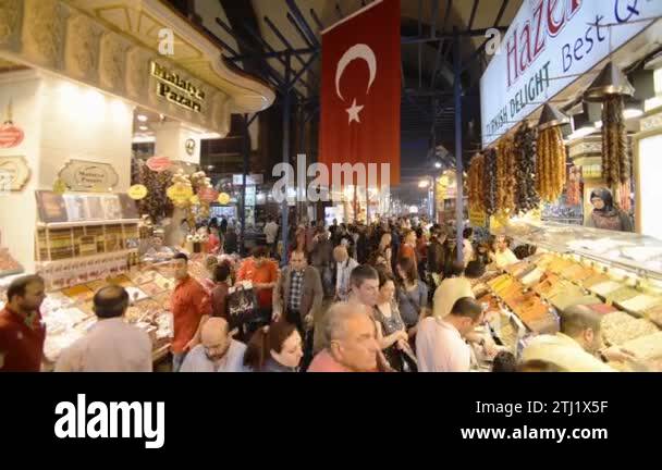 People walking around, Turkish Delight stall at The Grand Bazaar market ...
