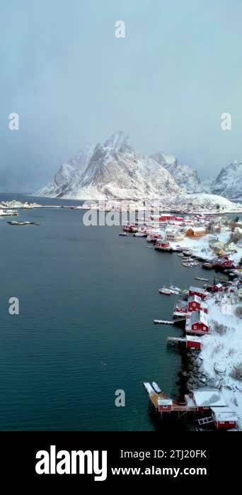 Aerial view of Lofoten island Norway. The winter season of sunrise ...