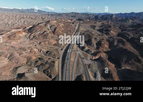 Famous sunny American desert highway road near Las Vegas on Arizona and ...