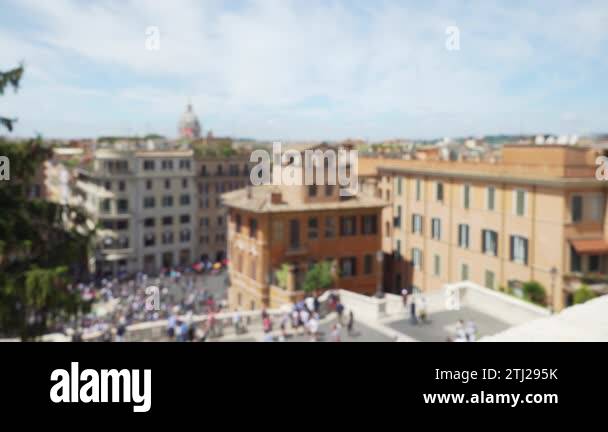 Crowded cityscape above the Spanish Steps in Rome Italy. Out of focus ...