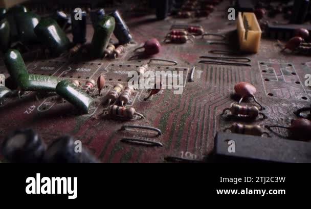 Macro Camera Moving Slowly over Printed Circuit Board, showing Computer ...