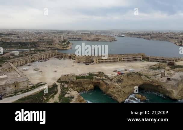 Panoramic view on the downtown of Valletta. Drone view above St. Paul's ...