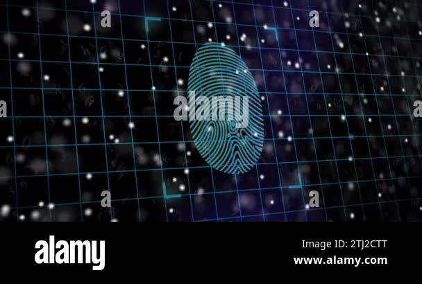 Animation Of Biometric Fingerprint Scanner And Dna Structure Spinning Against Black Background