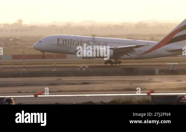 BANGKOK, THAILAND - JANUARY 21, 2023: Airbus A380 of Emirates landing ...