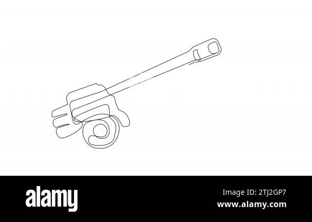 Self-drawing of howitzers in single line on a white screen. Animation ...