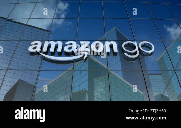 January 2018, Editorial use only, 3D animation, Amazon Go logo on glass ...
