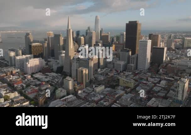 Aerial ascending footage of downtown buildings in Financial District ...