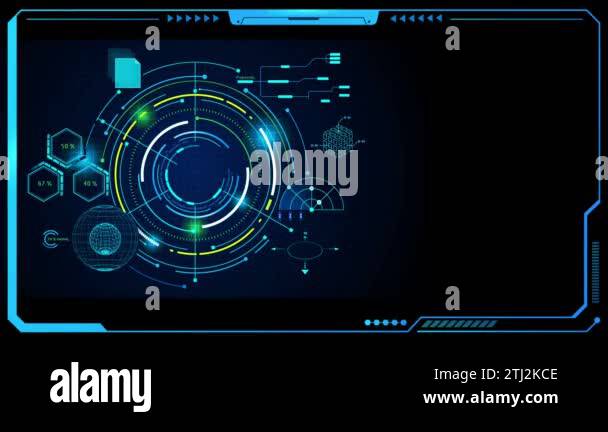 Animation blue HUD digital frame with blue light circle and space for ...