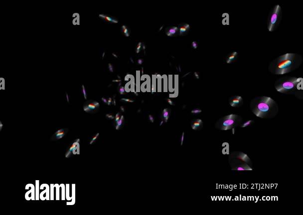 Flying many vinyl records on black background. Old technology. Retro ...