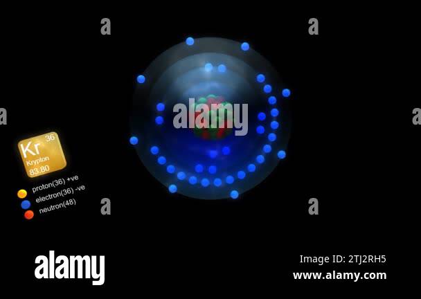 Krypton atom, with element's symbol, number, mass and element type ...