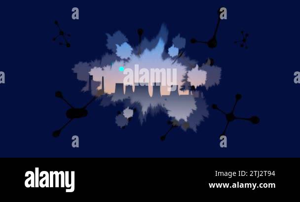 Unique animation video with industries and silhouette molecular structures. Digitally generated ...