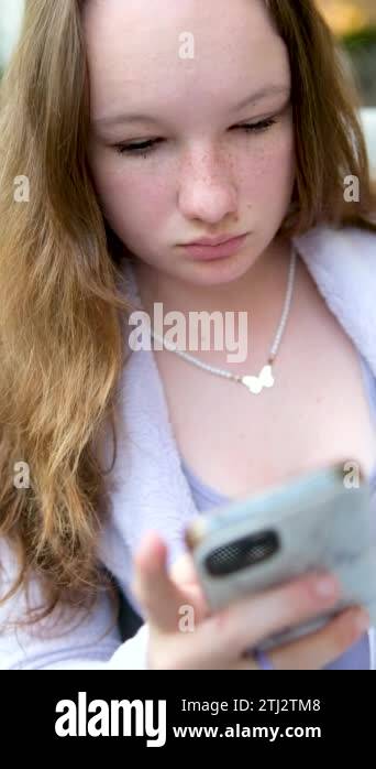 Young Woman Teen Girl In Hands With Phone Uses Smartphone Internet Online City Ad Food Ordering 1209