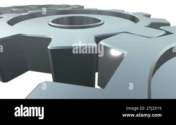 3d render of cogwheels that are stacked together. Three silver rotating ...