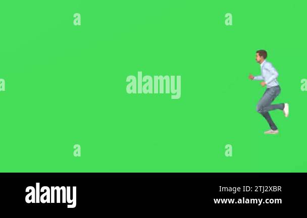 3D sick man in green screen running and getting weak and dizzy in ...