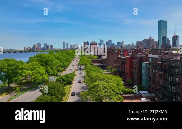 Boston financial district modern city skyline aerial view with Charles ...