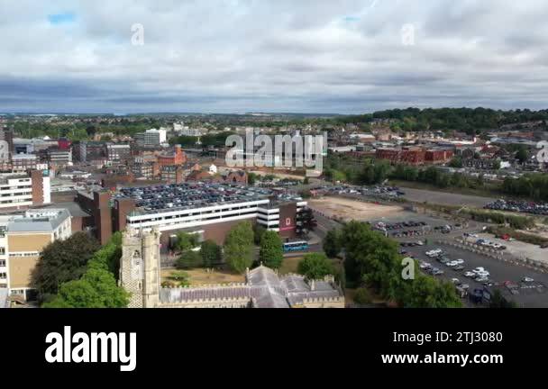 Luton City Centre and Local Buildings, High Angle Drone's View of Luton ...