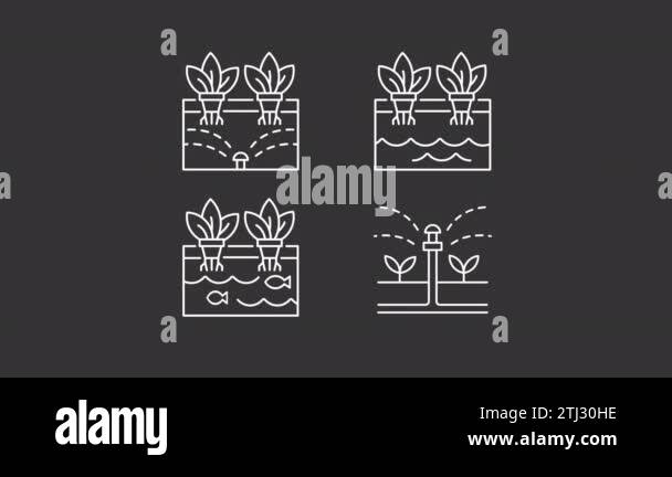Agricultural approach animation set. Animated line aquaponics and ...