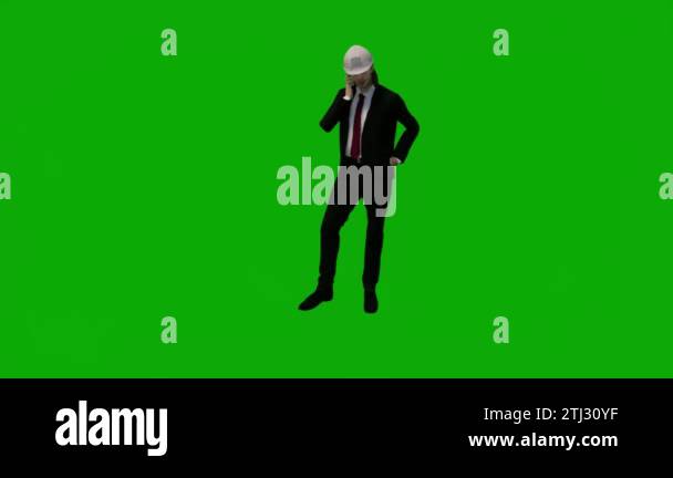 3d male contractor engineer animated on green screen talking walking ...