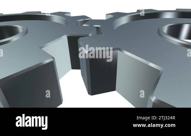 Mechanism of rotating two gears, 3d rendering of silver wheels with ...