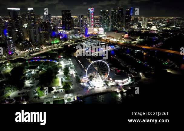 Night cityscape Miami Florida United States. Night aerial landscape of ...