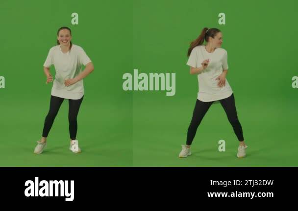 2-in-1 Split Green Screen Montage. Female Dancer Performing a Dance on ...