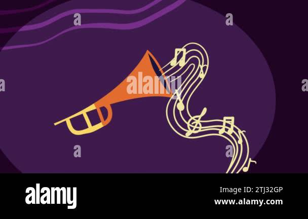 trumpet music instrument with notes animation ,4k video animated Stock ...