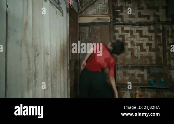 Sad Blind Woman Dancing while sitting on the wood table with the energy ...