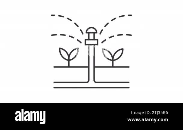Animated irrigation linear icon. Irrigation system drips water over ...