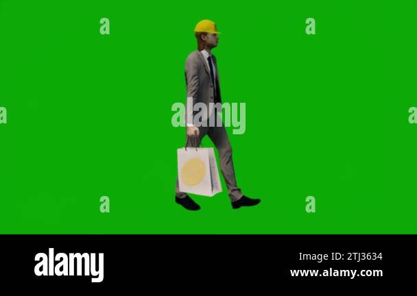 3d male contractor engineer animated on green screen talking walking ...